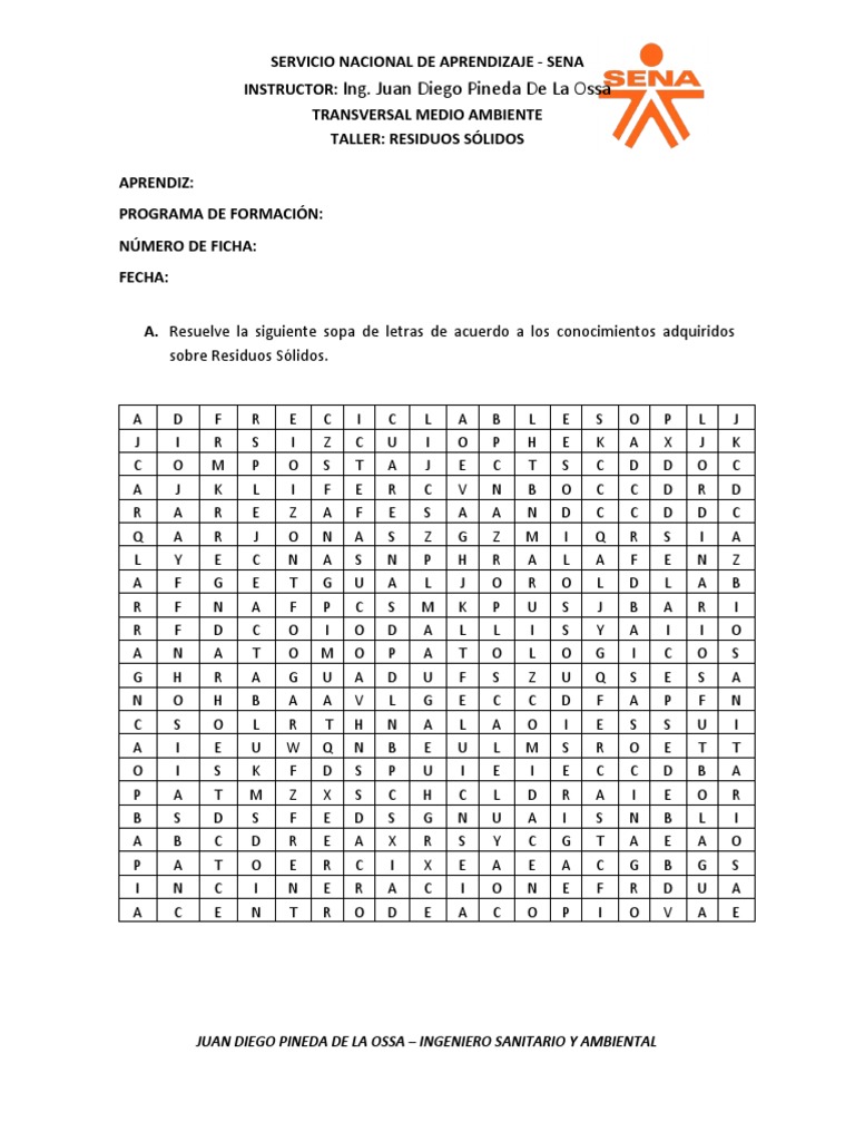 Sopa de Letras Residuos Solidos | PDF | Impacto humano en el medio ...