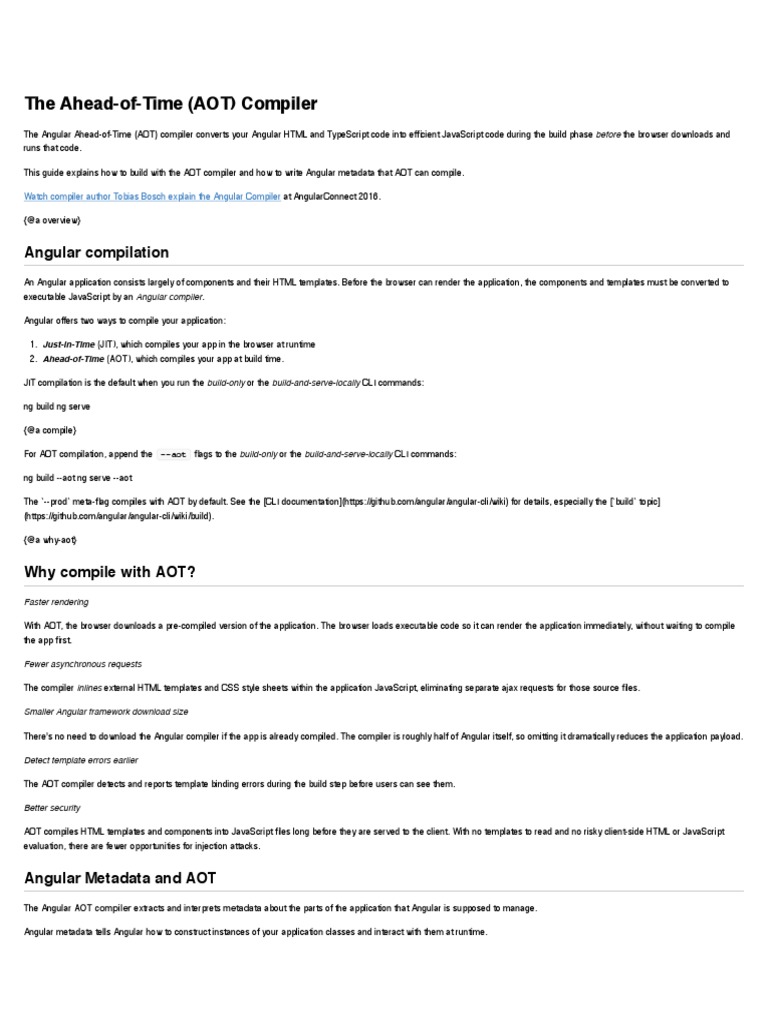 The Ahead-of-Time (AOT) Compiler: Angular Compilation | PDF | Class ...