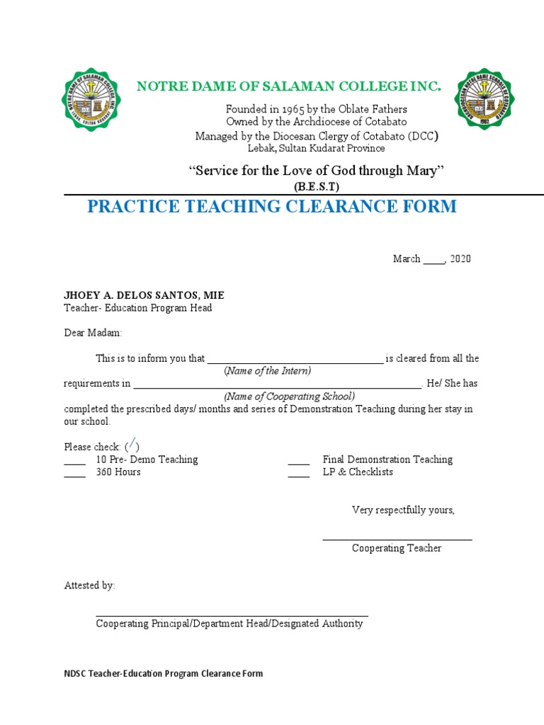 Sample Clearance Form | PDF