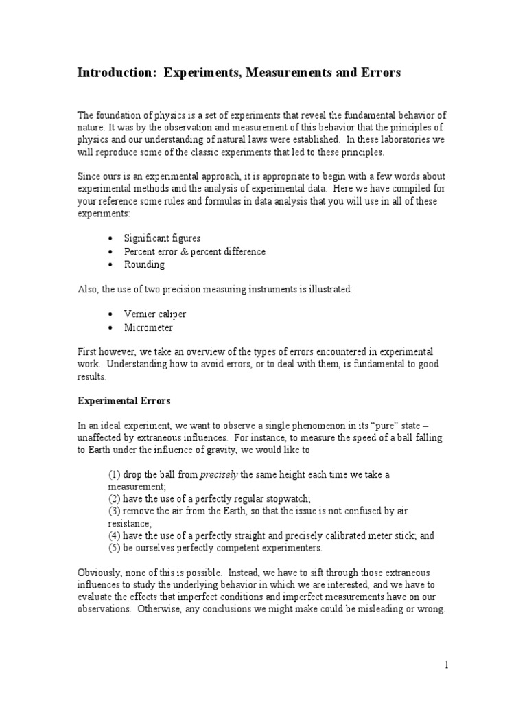 Experiments, Measurements & Errors | PDF | Significant Figures | Observational Error