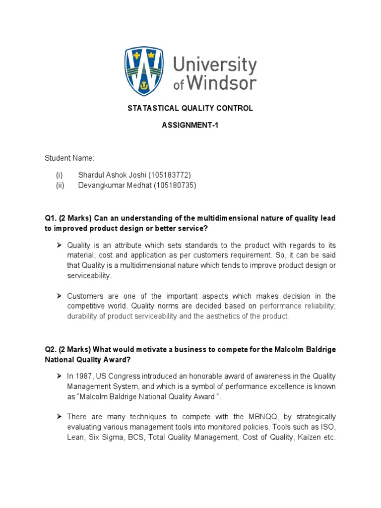 Assignment 1 Answer | PDF | Six Sigma | Quality Assurance