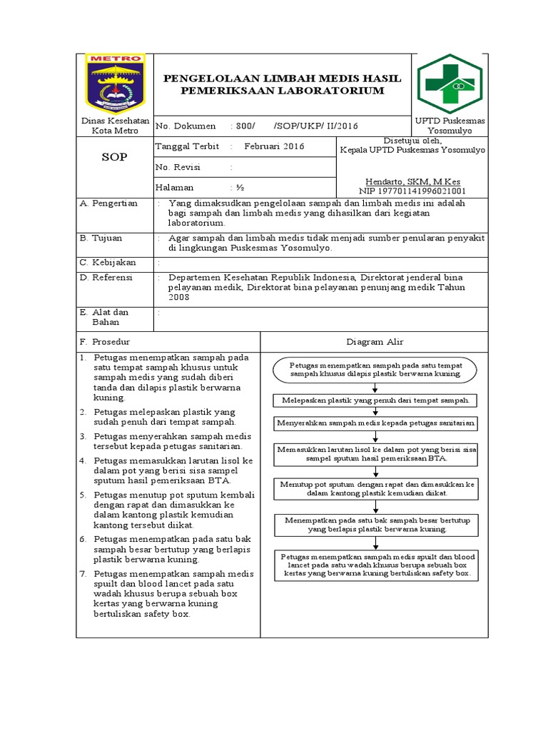SOP Pengelolaan Limbah Medis Hasil Pemeriksaan Laboratorium | PDF