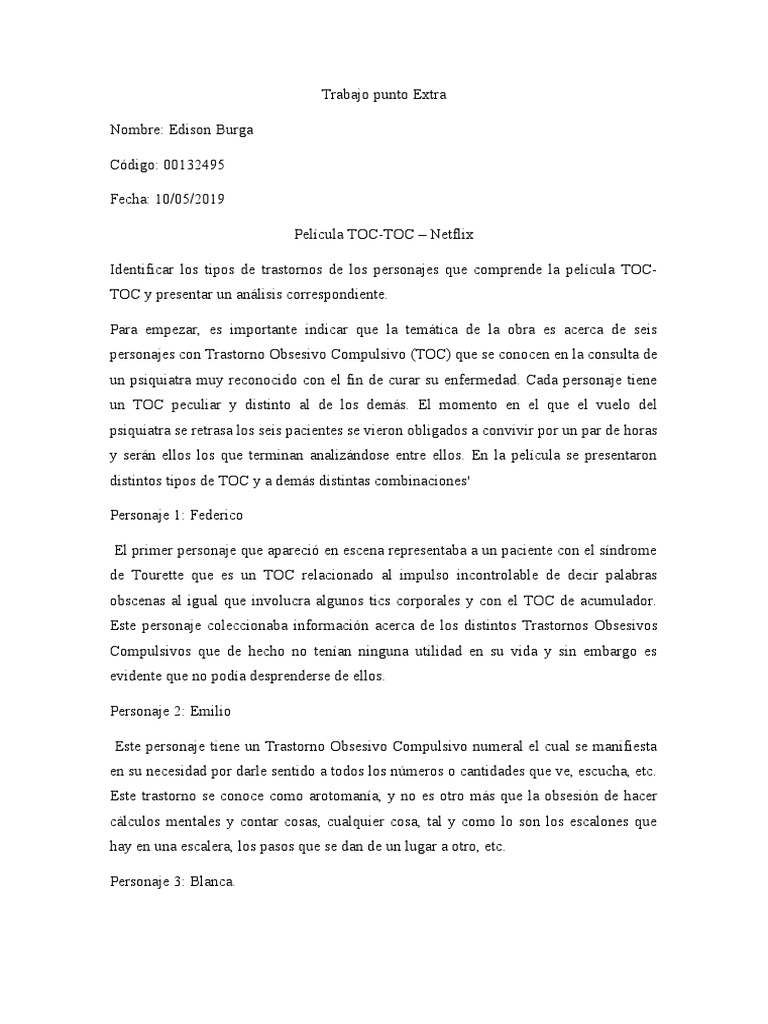 Pelicula TOC TOC | PDF | Desorden obsesivo compulsivo | Diagnóstico psiquiátrico