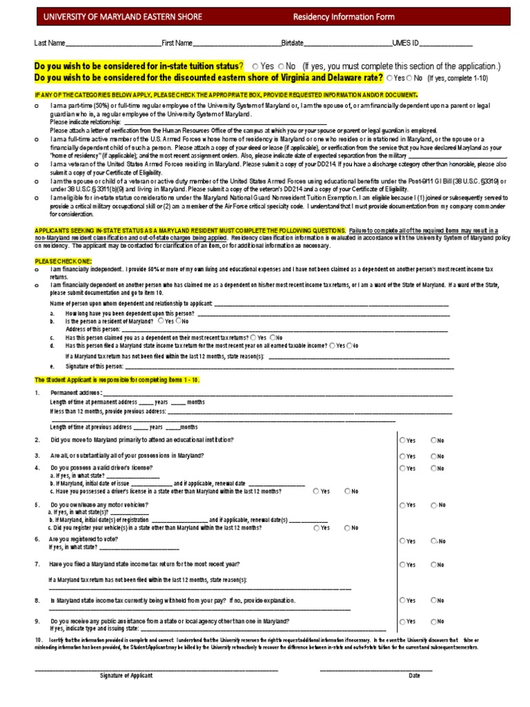 Residency Form | PDF | Military Discharge | Government Finances