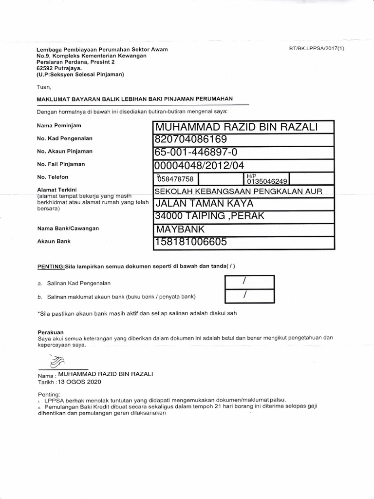 BORANG CLAIM LEBIHAN LPPSA 2-Razid PDF | PDF