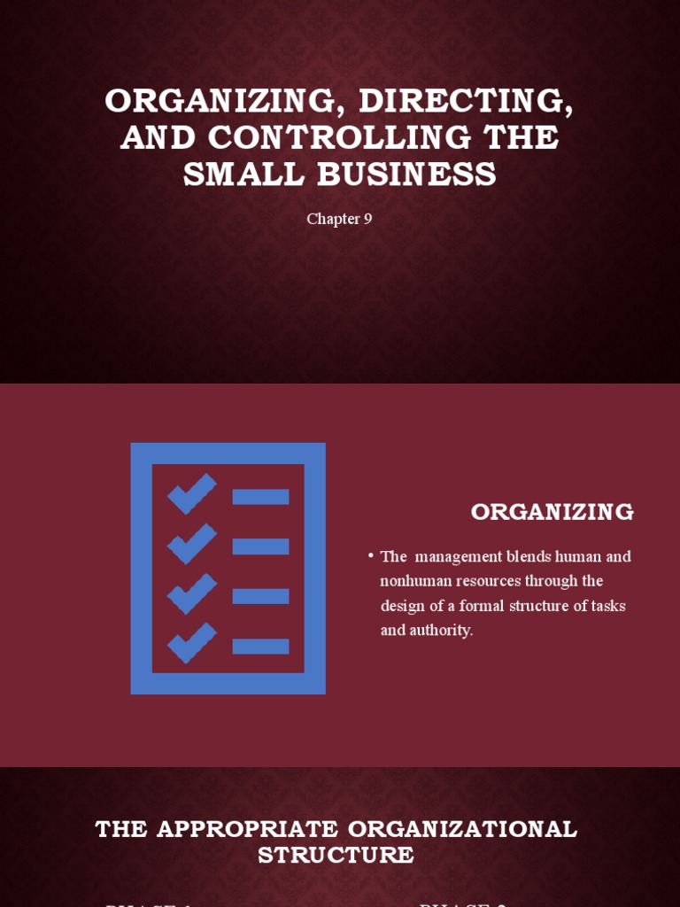 Organizing, Directing, and Controlling in Small Business | PDF ...
