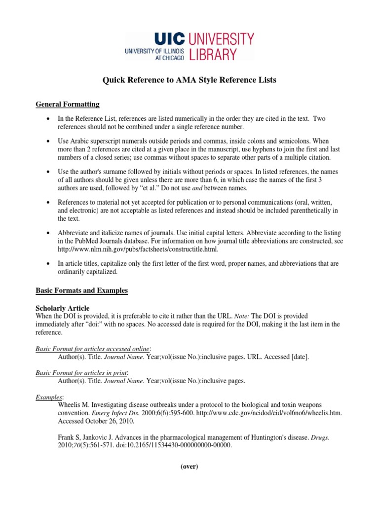 Quick Reference To AMA Style Reference Lists: General Formatting | PDF ...