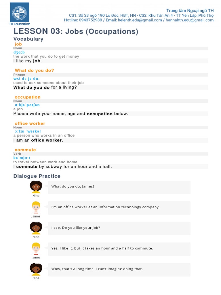 Exploring Common Jobs and Occupations Through Vocabulary and Dialogue | PDF