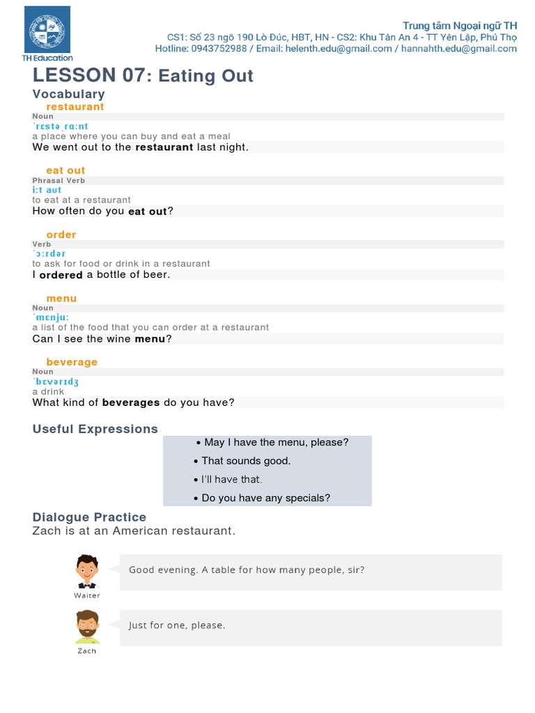 Lesson 07:: Eating Out | PDF