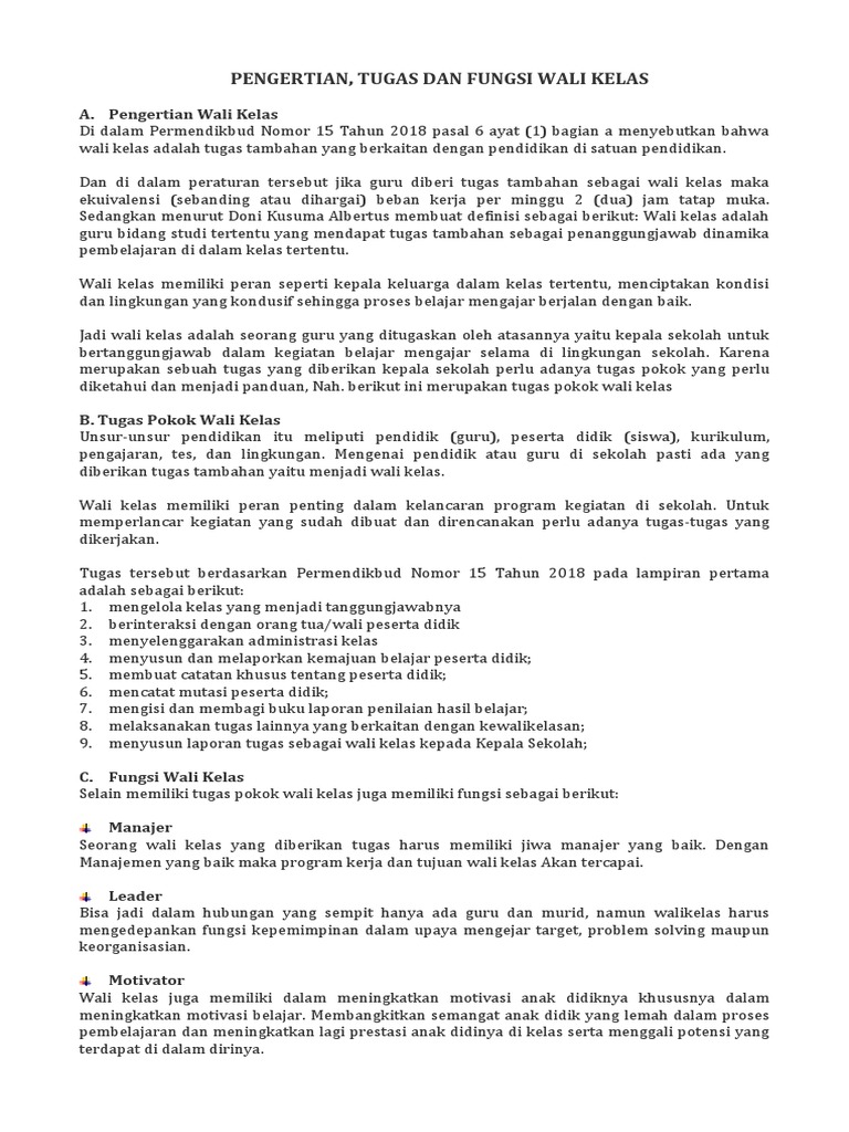 Tugas Dan Fungsi Wali Kelas | PDF