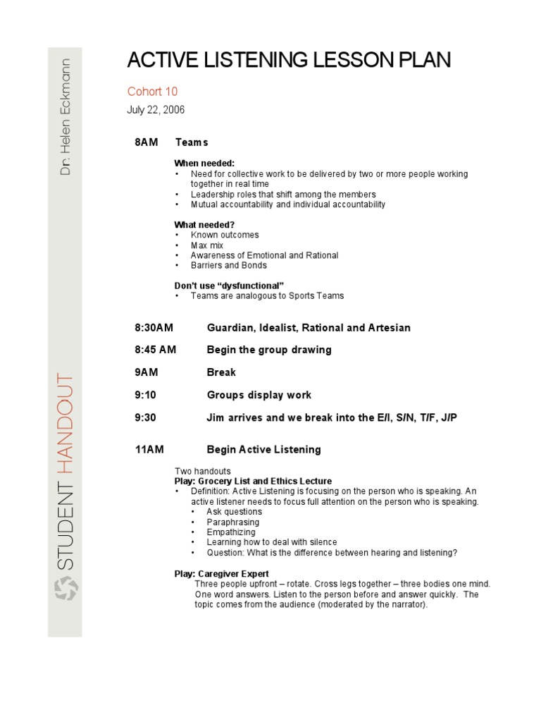 Listening Lesson Plan | PDF | Learning | Communication