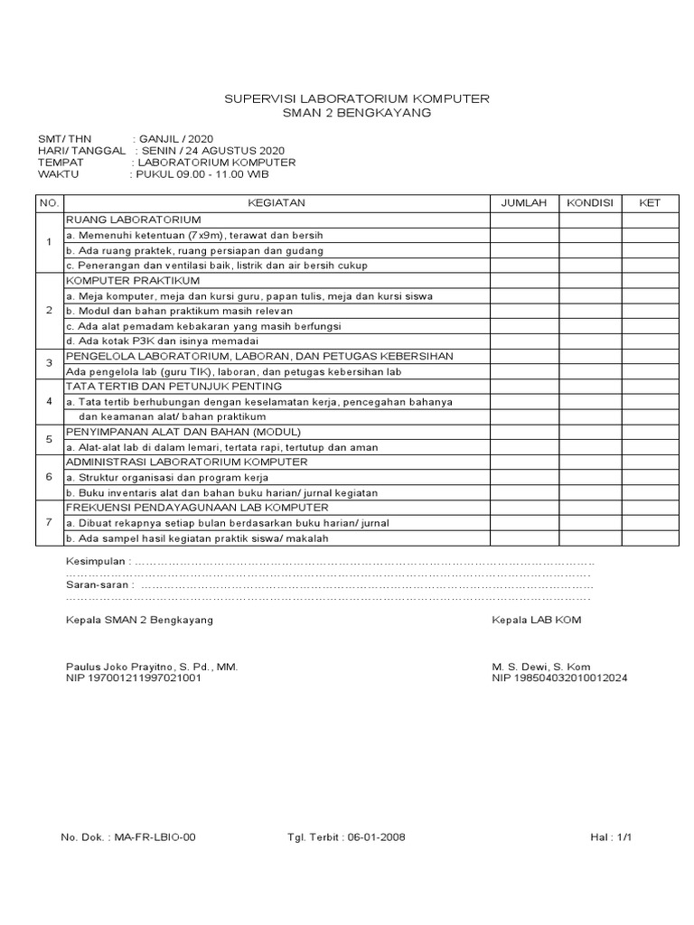 Supervisi Lab Komputer | PDF | Kesehatan Holistik | Sains & Matematika