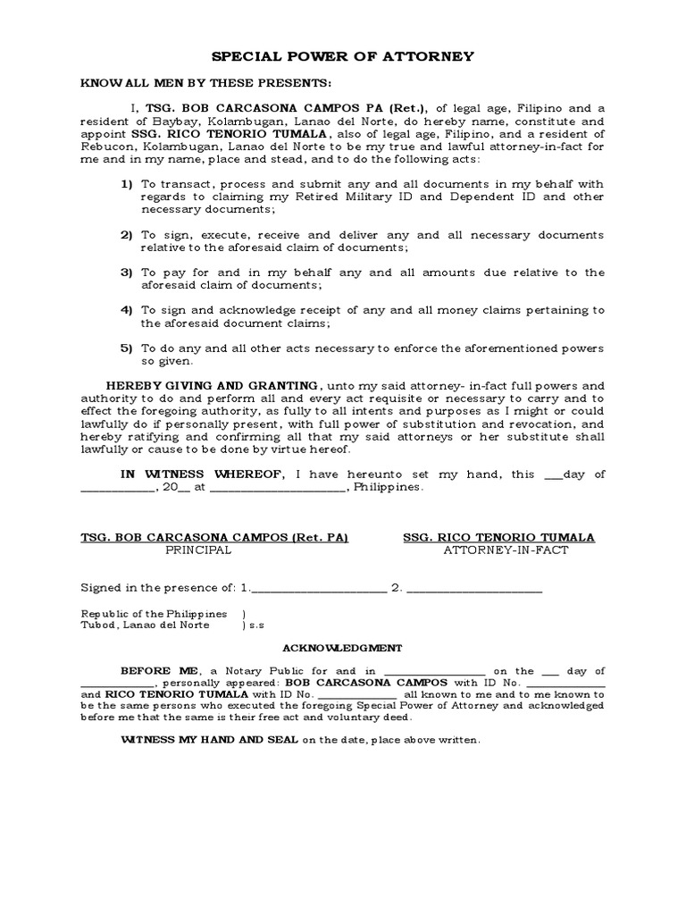 Spa Military | PDF | Power Of Attorney | Civil Law (Common Law)