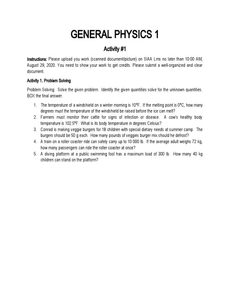 General Physics 1: Activity #1 | PDF