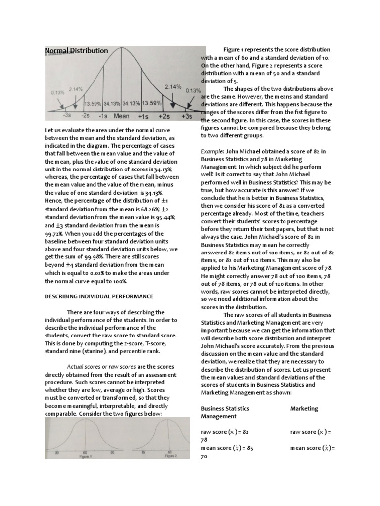 Normal Distribution: Example: John Michael Obtained A Score of 82 in | PDF | Standard Score ...