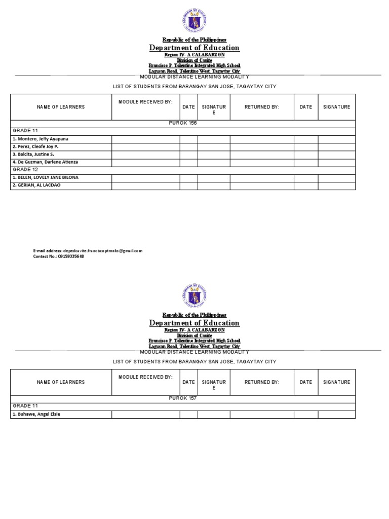 Checklist by Purok Sample | PDF | Philippines | Government Related ...
