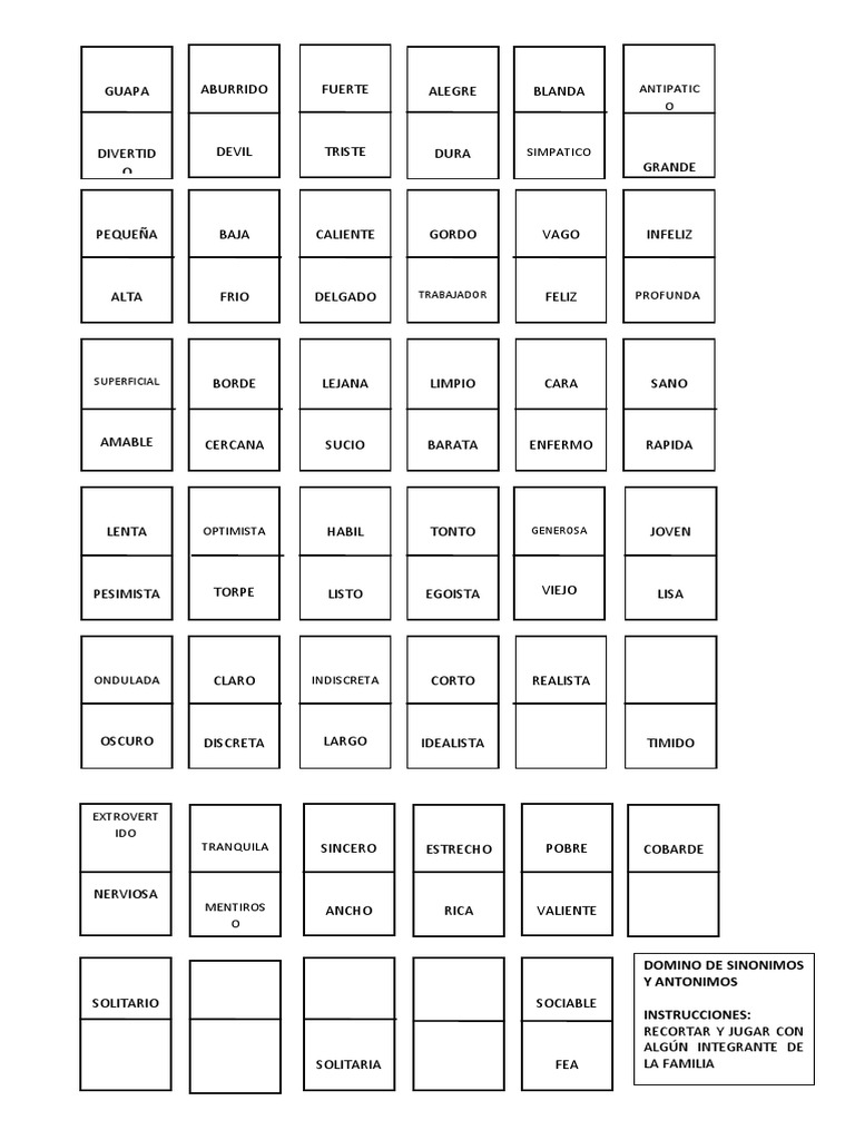 JUEGO Domino - Sinonimos-Y-Antonimos | PDF