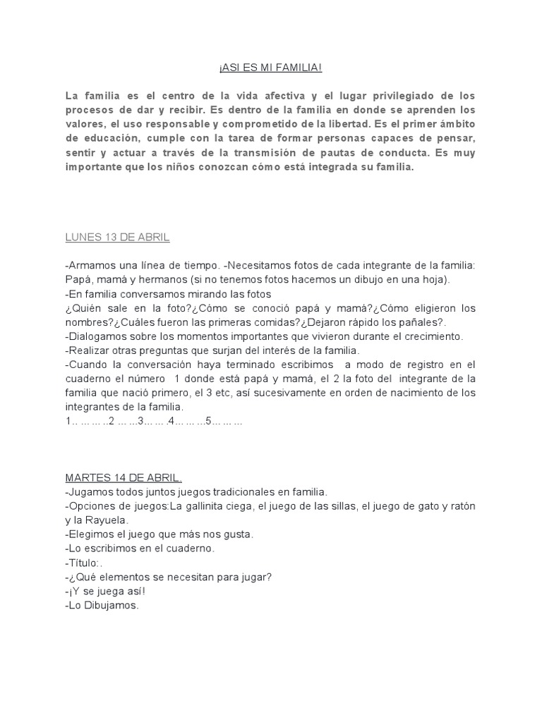 Actividades para Conocer Mi Familia | PDF | Artes del Lenguaje y ...