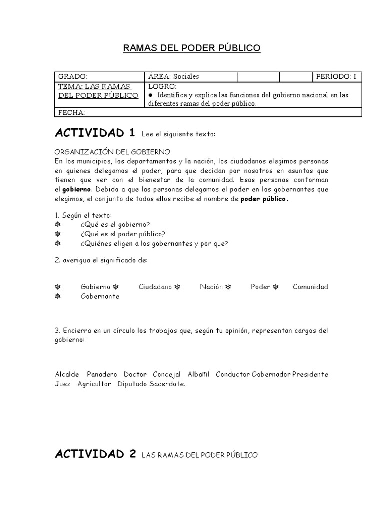 RAMAS DEL PODER PÚBLICO TALLER 4º- 5º | PDF | Alcalde | Formas de gobierno