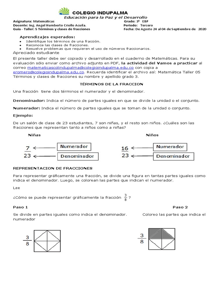 Grado 3 Matematicas Guia - Taller 5 Numeros Fraccionarios - Clases de ...