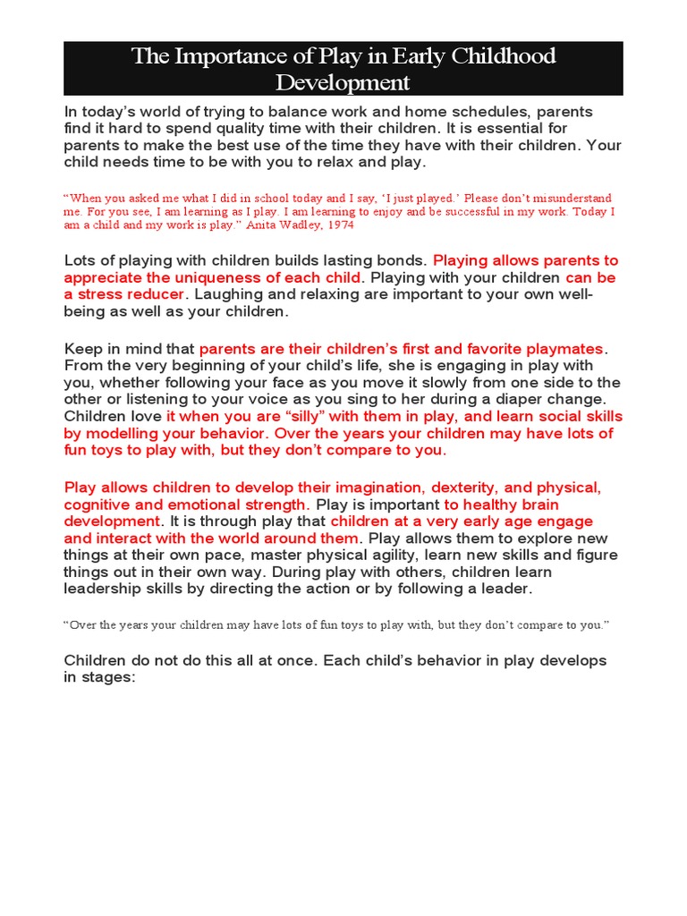 The Importance of Play in Early Childhood Development | PDF | Childhood ...