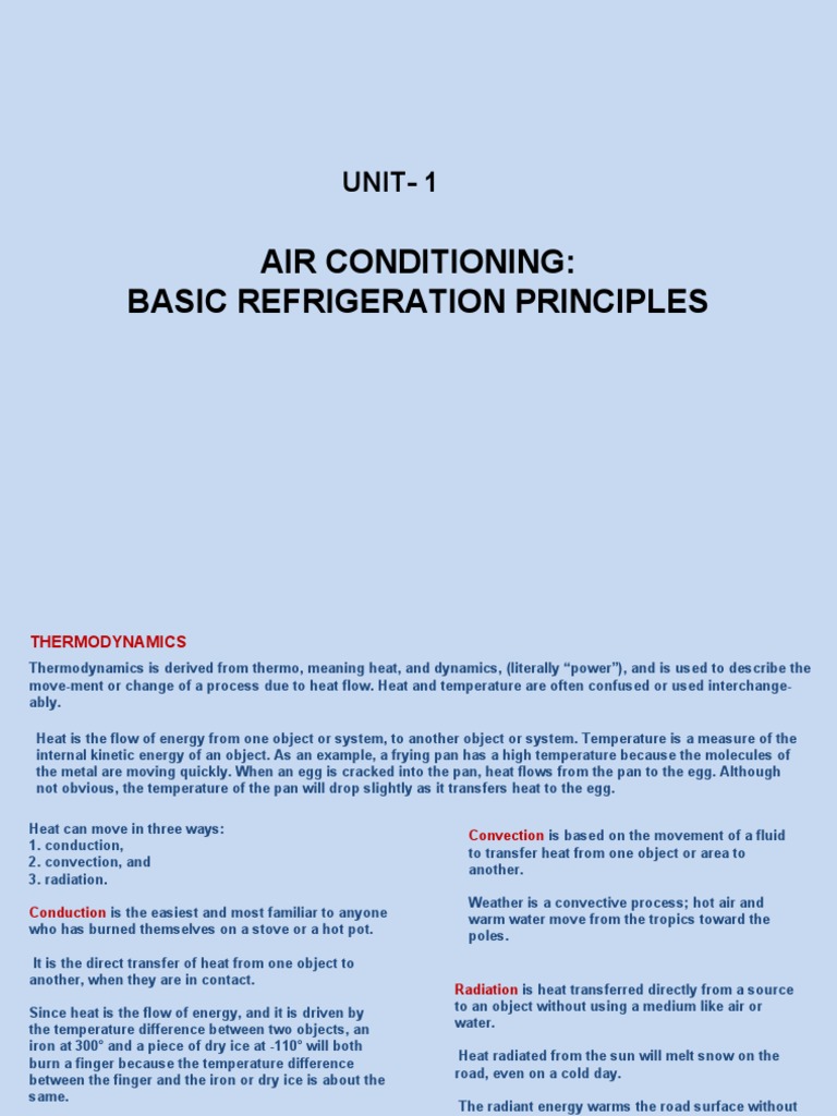 Air Conditioning: Basic Refrigeration Principles: Unit-1 | PDF ...