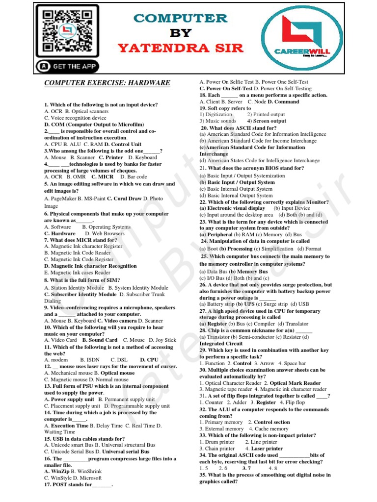 R by Yatendra Sir: Computer Exercise: Hardware | PDF | Computer Data ...