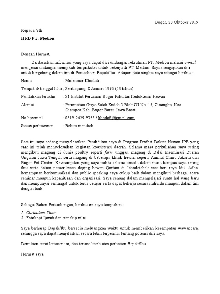 Surat Lamaran Kerja Dafi | PDF | Karier & Perkembangan