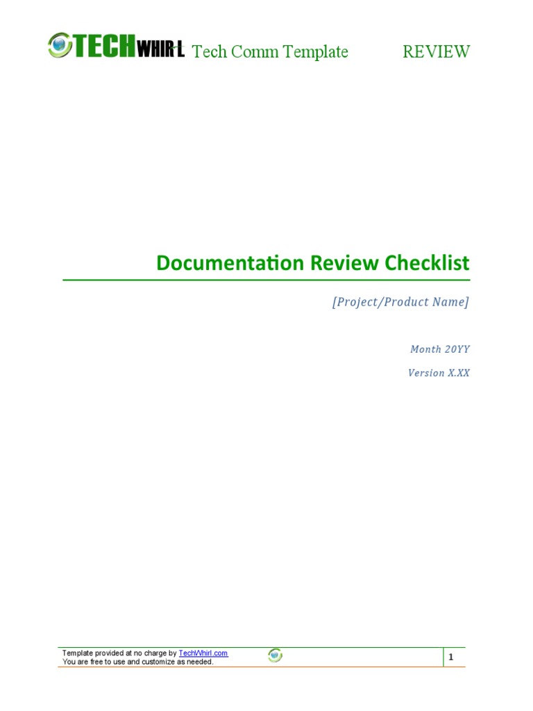 Documentation Review Checklist: Tech Comm Template Review | PDF