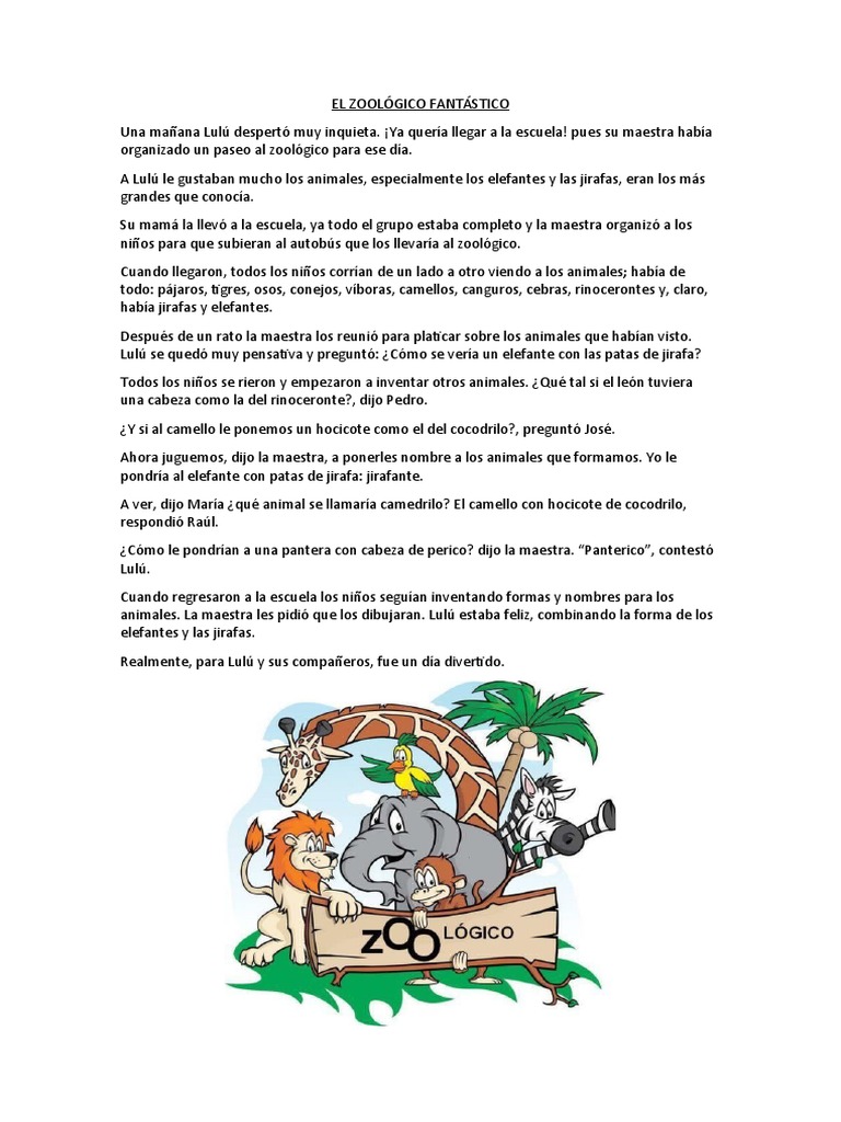 Un día en el zoológico fantástico | PDF | Artes del Lenguaje y ...