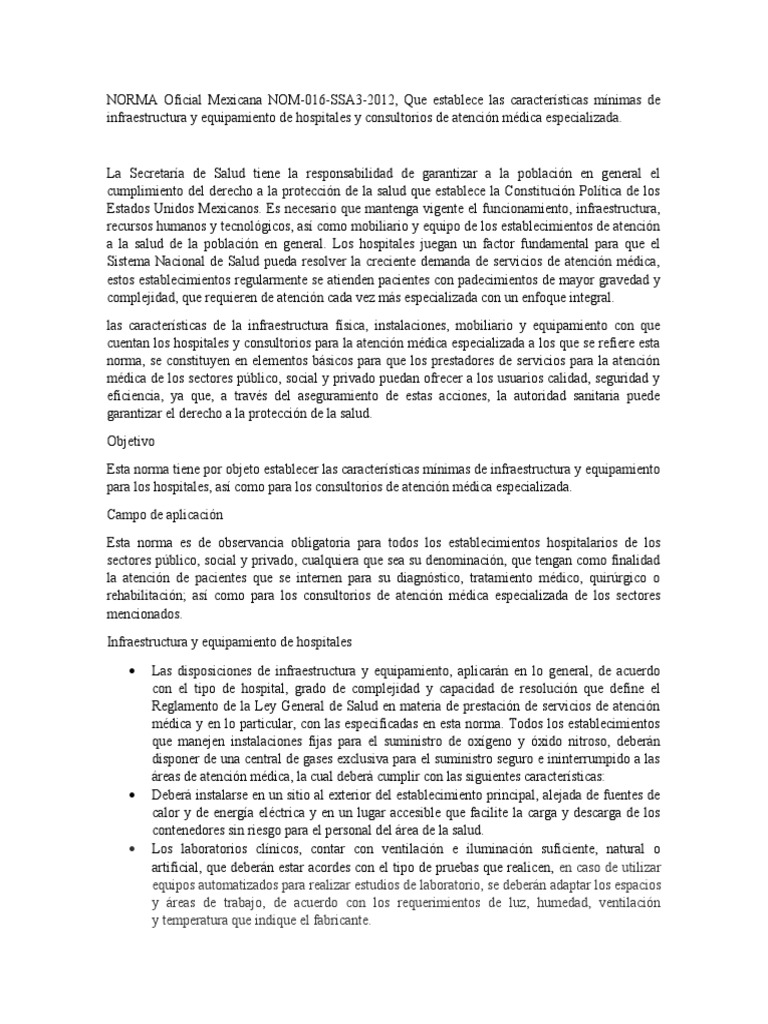 Norma Oficial Mexicana 016-025 | PDF | Hospital | Medicina de Cuidados Intensivos