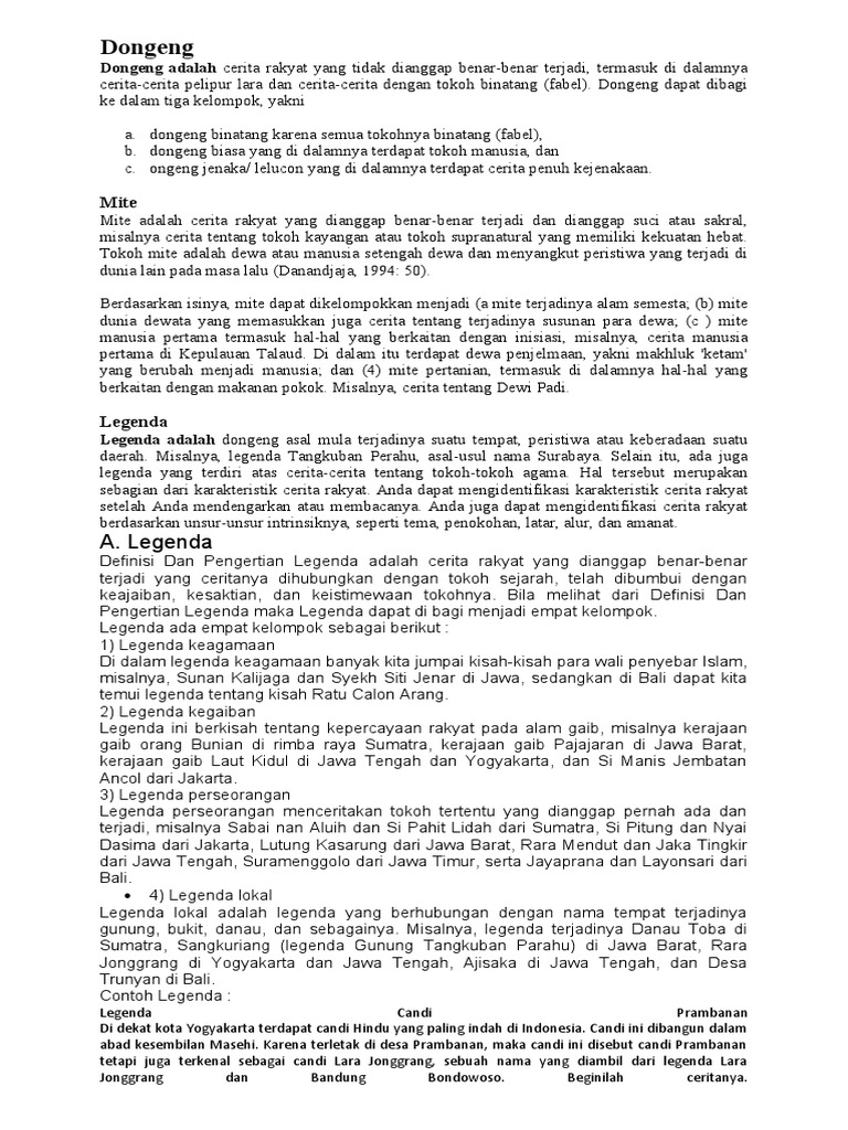 Jenis-Jenis Cerita Rakyat: Dongeng, Mite, Legenda, Sage, dan Mitos ...