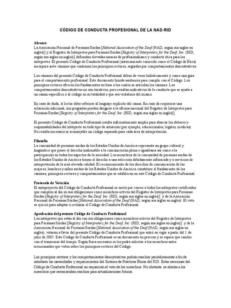 Código de Conducta Profesional de La NAD-RID PDF | PDF