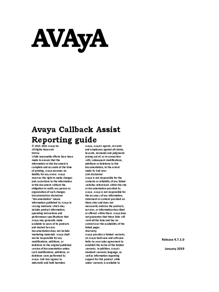 Avaya Callback Assist Reporting Guide | PDF | Port (Computer Networking ...