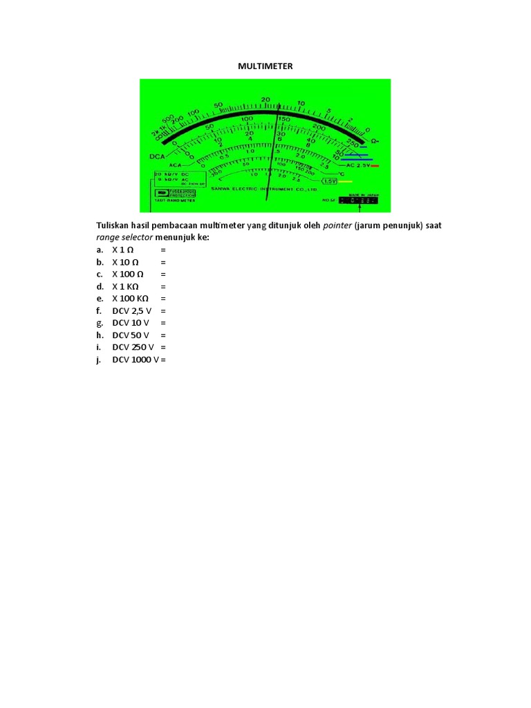 Panduan Pembacaan Multimeter | PDF | Metode & Bahan Ajar | Sains ...