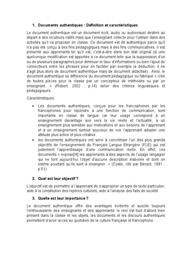 Documents Authentiques | PDF | Langue française | Pédagogie