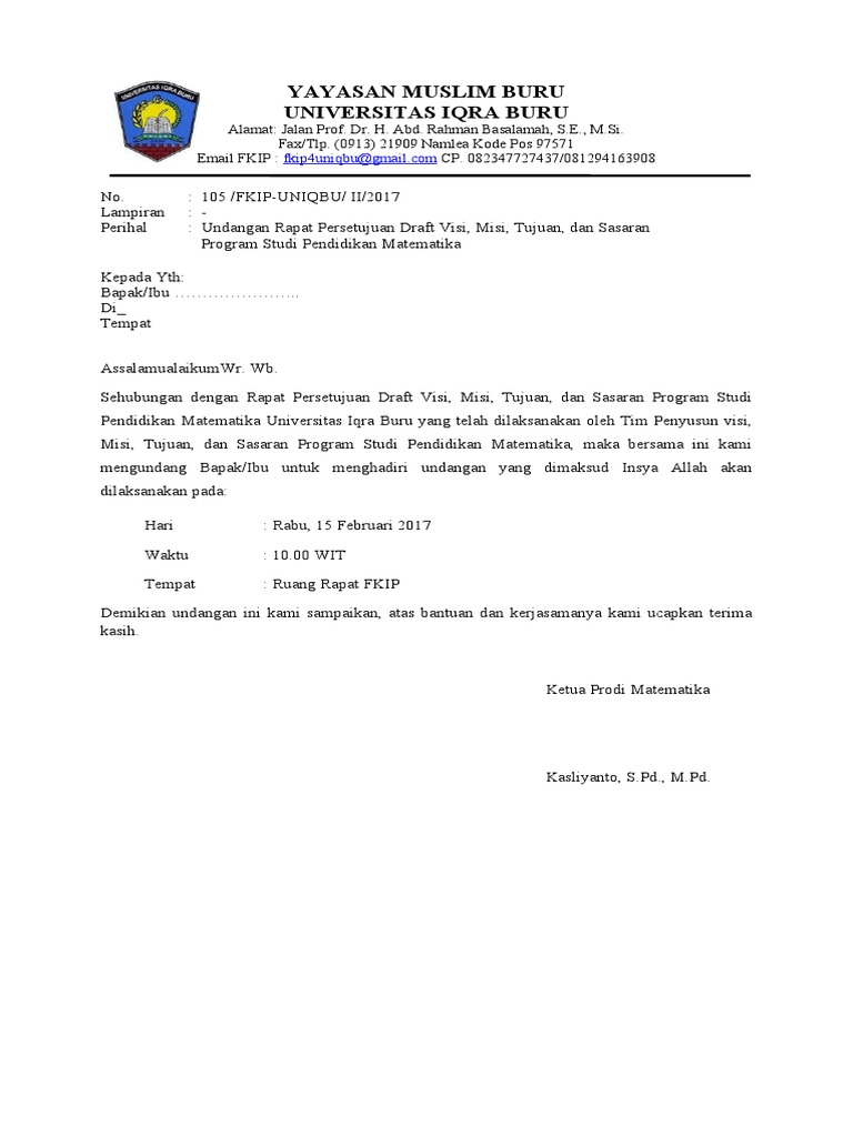 Undangan Rapat Penyusunan Visi Misi | PDF