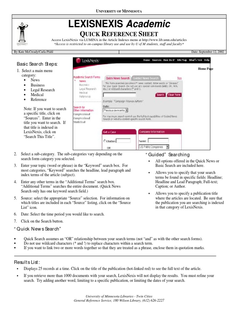 LEXISNEXIS Academic: Uick Eference Heet | Download Free PDF | Index ...