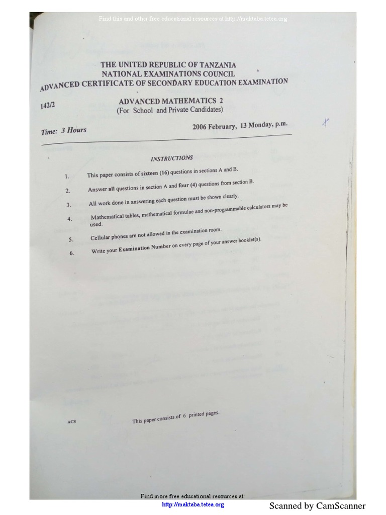 Advanced Math 2 - F6 - 2007 | PDF
