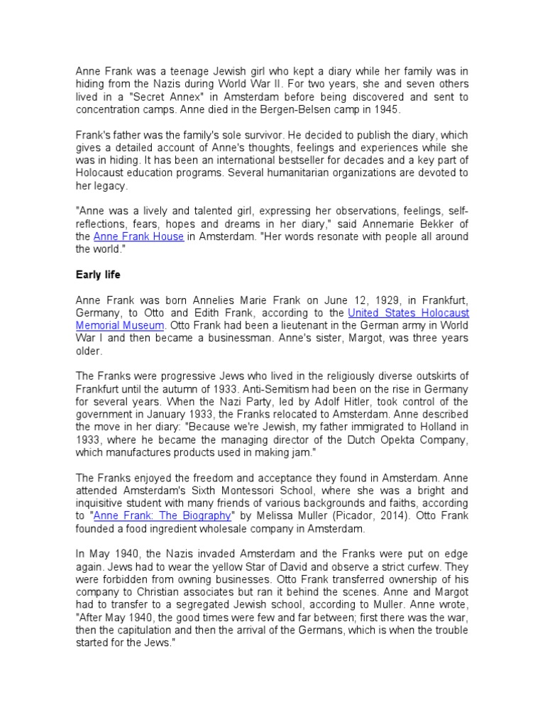 Anne Frank Was A Teenage Jewish Girl Who Kept A Diary While Her Family ...