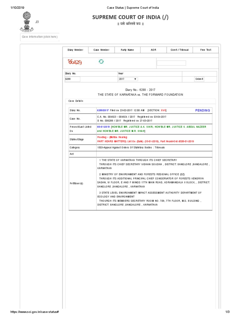 Case Status - SC - NGT Vs State of Karnataka | Download Free PDF ...