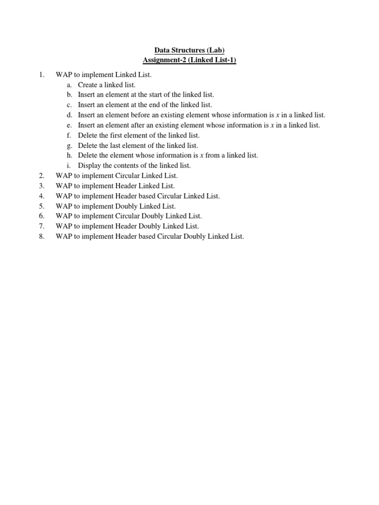 Implementing and Manipulating Common Linked List Data Structures | PDF