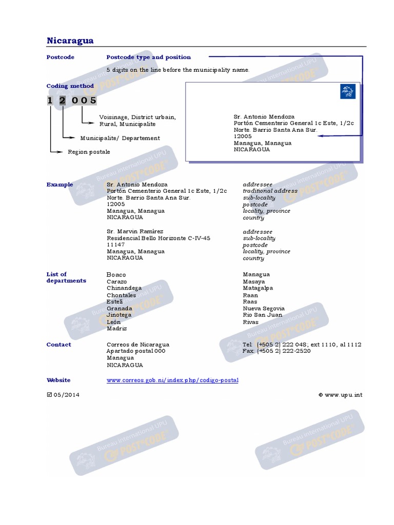Nicaragua: Postcode Postcode Type and Position | PDF | Postal System | Address (Geography)