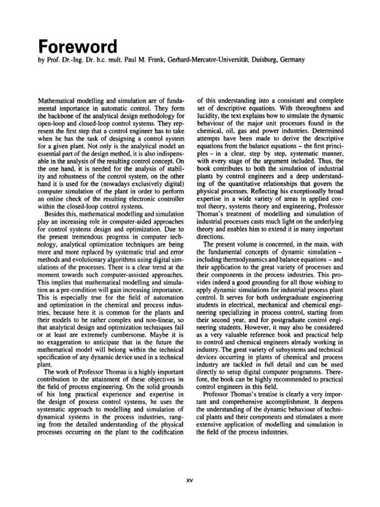 Foreword - 1999 - Simulation of Industrial Processes For Control Engineers PDF | PDF | Control ...