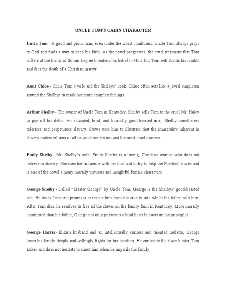 Uncle Tom'S Cabin Character | PDF | Uncle Tom's Cabin | Slavery