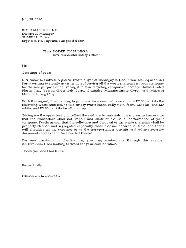 Nicanor L Galvez - Waste Letter | PDF