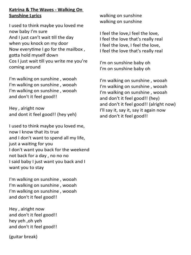 Walking on Sunshine Lyrics | PDF