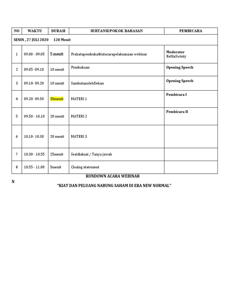 Rundown Acara Webinar | PDF