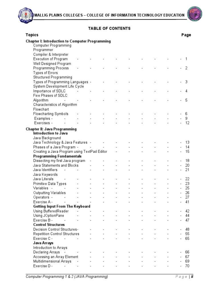 Topics: Computer Programming 1 & 2 (JAVA Programming) - II | PDF | Method (Computer Programming ...