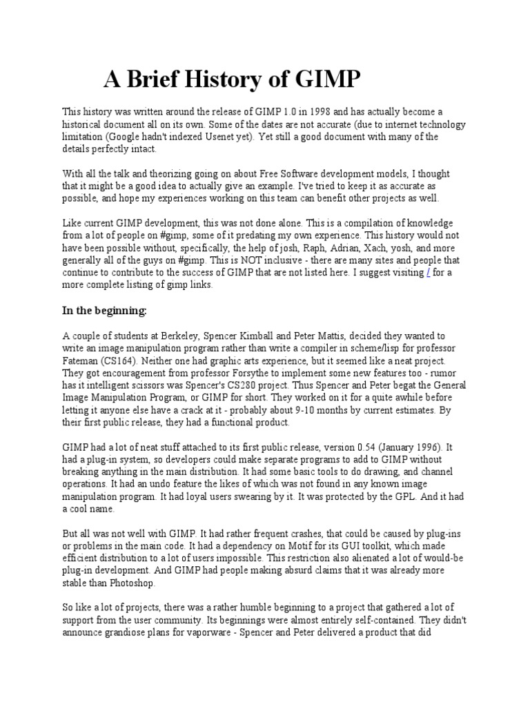 History of GIMP: From 0.54 to 1.0 | PDF | Free Software | Software ...
